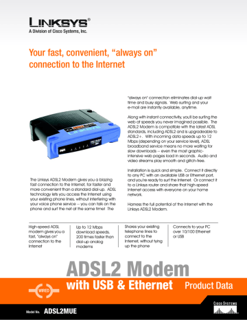 Linksys ADSL2 Modem Datasheet | Manualzz