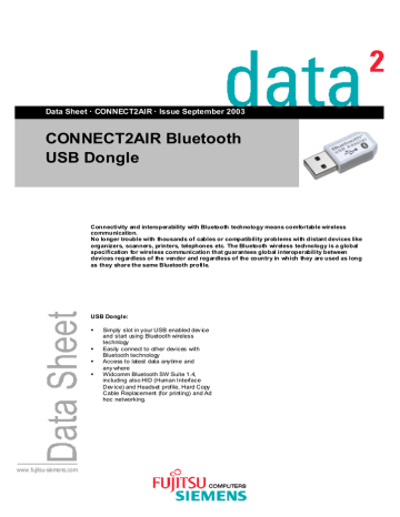 Fujitsu BLUETOOTH USB DONGLE Datasheet | Manualzz