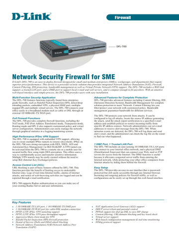 D-Link DFL-700 SMB Firewall Datasheet | Manualzz