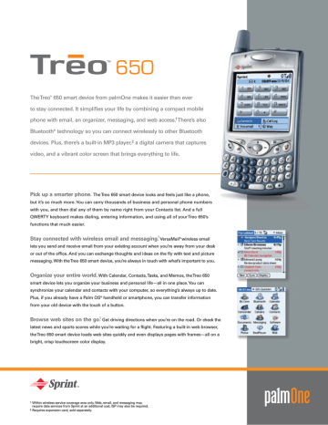 Palm Treo 650 Smart Device Silver Datasheet | Manualzz