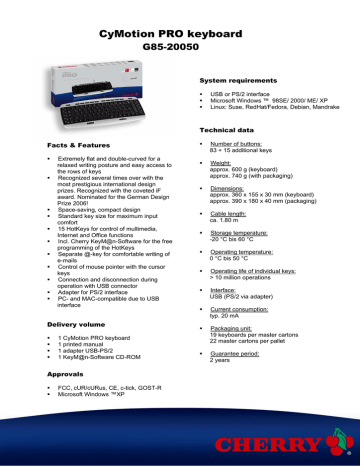 Cherry CyMotion Pro Keyboard USB 104k Datasheet | Manualzz