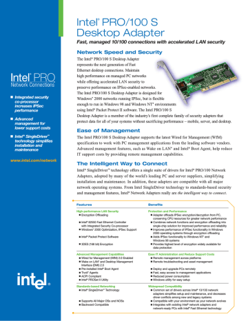 Intel PRO/100 S Desktop Adapter Datasheet | Manualzz