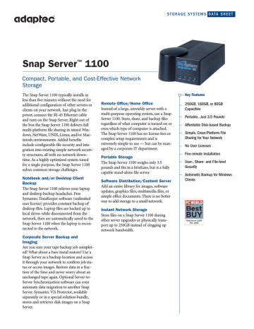 Snap Appliance Snap Server 1100 250GB Datasheet | Manualzz