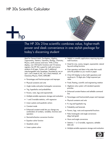 HP Scientific Calculator 30S Datasheet | Manualzz