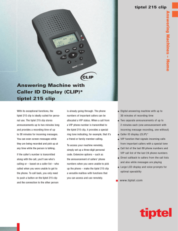 Tiptel Answering machine 215 Clip Datasheet | Manualzz