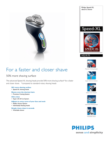 Philips Speed-XL Shaver 3HD Datasheet | Manualzz
