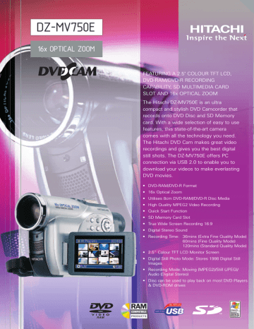 Hitachi dvd camcorder DZMV750 Datasheet | Manualzz