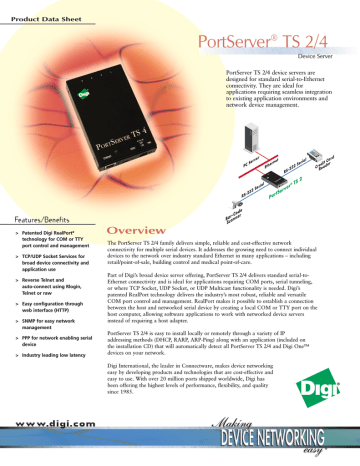 Digi Portserver TS 4port RS232 RJ45 Datasheet | Manualzz