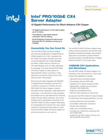 Intel PRO/10GbE CX4 Server Adapter Datasheet | Manualzz