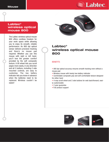Labtec wireless optical mouse 800 Datasheet | Manualzz