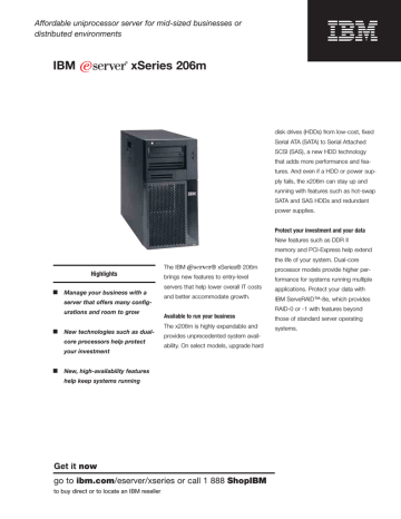 IBM eServer xSeries 206m Express Seller Model Datasheet | Manualzz
