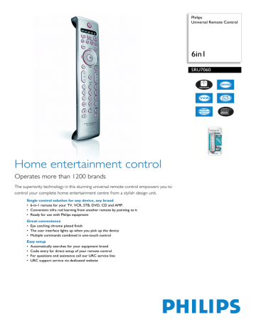 Philips Universal Remote Control 6 in 1 Datasheet | Manualzz