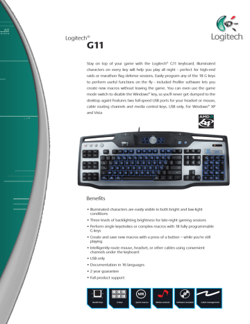 Logitech G11 gaming keyboard US International Datasheet | Manualzz