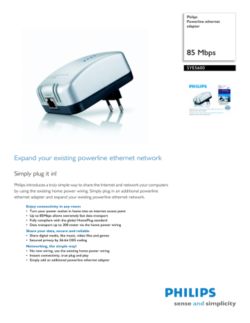 Philips Powerline ethernet adapter Datasheet | Manualzz