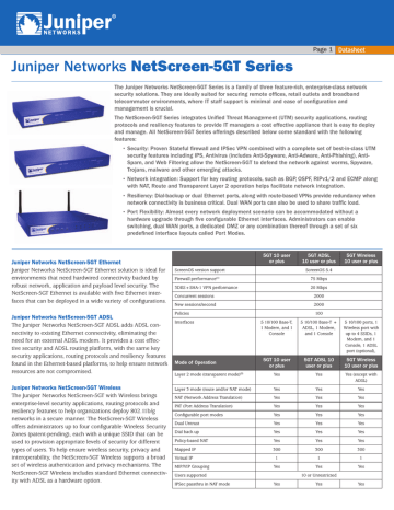 Juniper NetScreen-5GT 10 User Datasheet | Manualzz