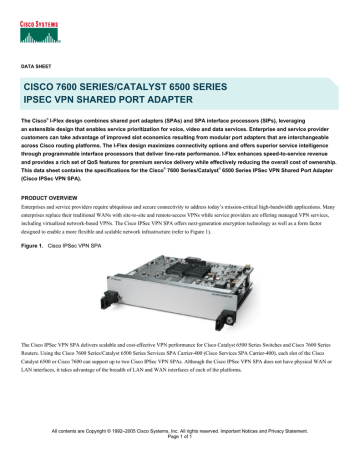 Cisco Catalyst 6500/7600 IPSEC VPN SPA Datasheet | Manualzz
