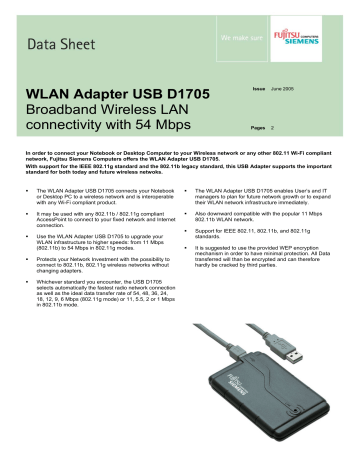 Fujitsu WLAN Adapter USB D1705 Datasheet | Manualzz