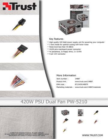 Trust 420W PSU Dual Fan PW-5210 Datasheet | Manualzz