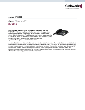 Funkwerk Elmeg VoIP (SIP) Telephone IP290 Datasheet | Manualzz