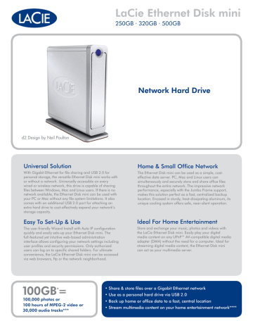 LaCie Ethernet Disk mini 500GB Datasheet | Manualzz