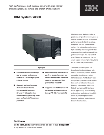IBM eServer System x3800 Datasheet | Manualzz
