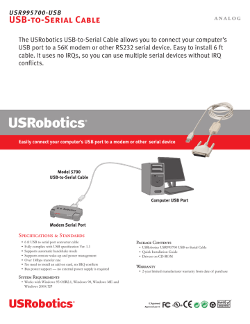 US Robotics USB-to-Serial Cable Datasheet | Manualzz