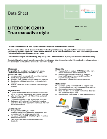 Fujitsu LIFEBOOK Q2010 Datasheet | Manualzz