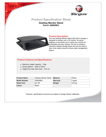 Targus Desktop Monitor Stand Datasheet | Manualzz