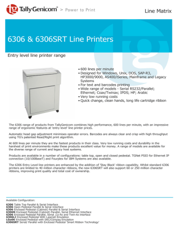 TallyGenicom 6306 Line Matrix Printer Datasheet | Manualzz