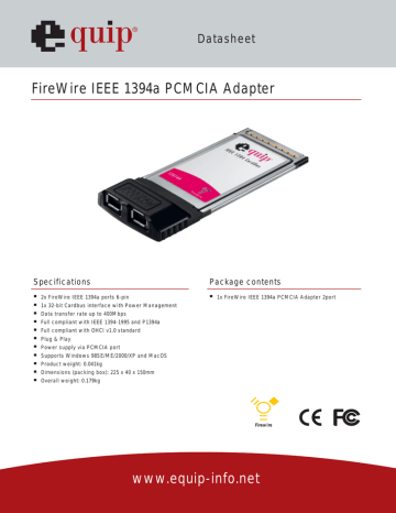 Equip FireWire IEEE 1394a PCMCIA Adapter Datasheet | Manualzz