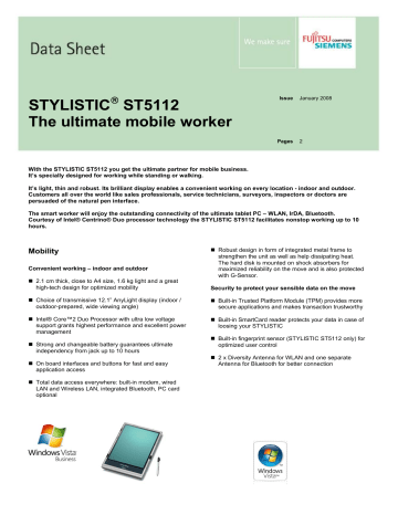 Fujitsu STYLISTIC ST 5112 Datasheet | Manualzz