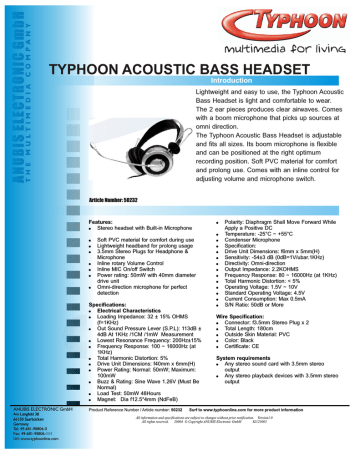 Typhoon Acoustic Bass Headset Datasheet | Manualzz