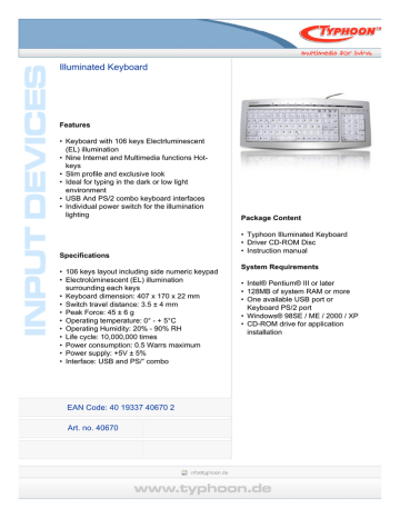 Typhoon Illuminated Keyboard Datasheet | Manualzz