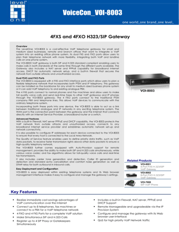 LevelOne 4FXS and 4FXO H323/SIP Gateway Datasheet | Manualzz
