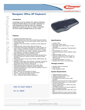 Typhoon Navigator Office XP Keyboard Datasheet | Manualzz