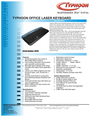 Typhoon Office Laser Keyboard Datasheet | Manualzz