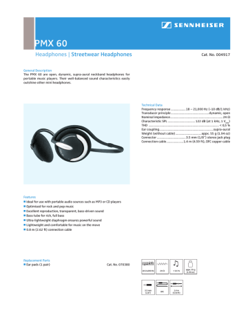 Sennheiser PMX60 Neckband headphones Datasheet | Manualzz
