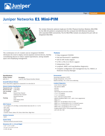 Juniper 1 port E1 Mini Physical Interface Module Datasheet | Manualzz