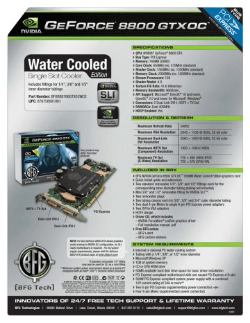 BFG Tech 8800 GTX OC 768MB GeForce 8800 GTX Datasheet | Manualzz