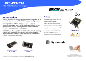 Dynamode PCI > PCMCIA interface adapter Datasheet | Manualzz