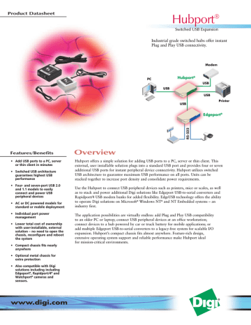 Digi Hubport USB Hub Product Datasheet | Manualzz