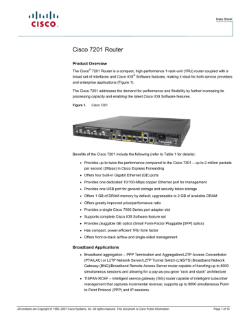 Cisco 7201 Datasheet | Manualzz