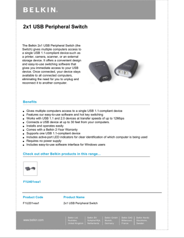 Belkin 2x1 USB Peripheral Switch Datasheet | Manualzz