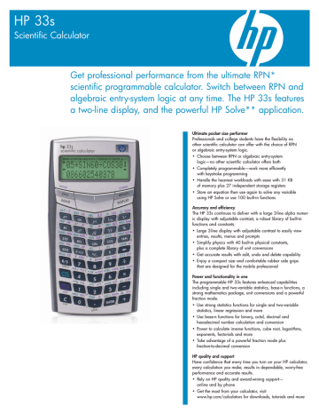 HP 33s Datasheet | Manualzz