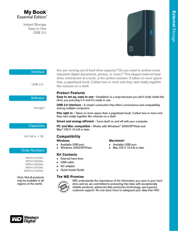 Western Digital My Book Essential Edition, 1 TB Datasheet | Manualzz