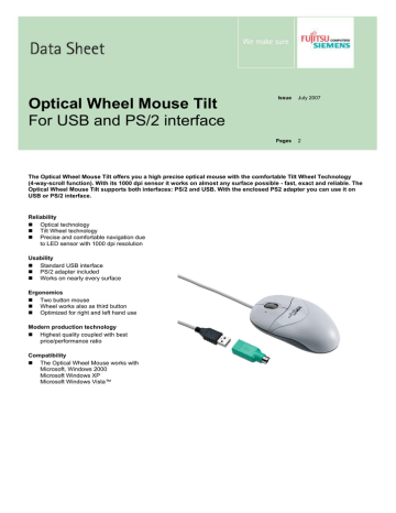 Fujitsu Optical Wheel Mouse Tilt Datasheet | Manualzz