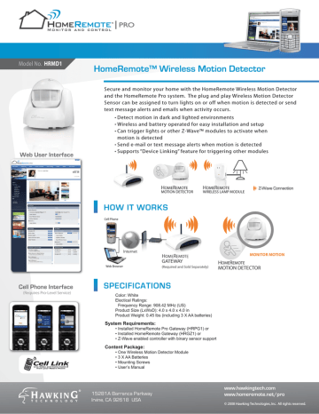 Hawking Technologies Wireless Motion Detector Datasheet | Manualzz