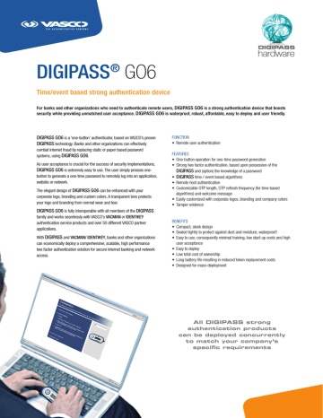 Vasco Digipass Go 6 Datasheet | Manualzz