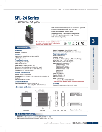 Moxa SPL-24 PoE Splitter Datasheet | Manualzz