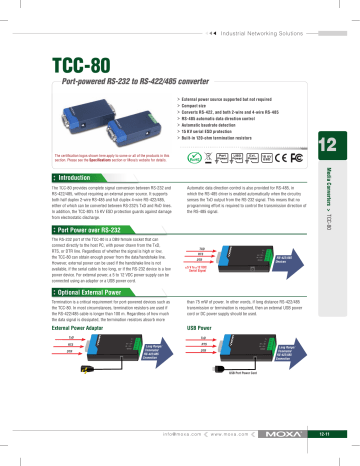 Moxa TCC-80 RS-232 - RS-422/485 Converter Datasheet | Manualzz